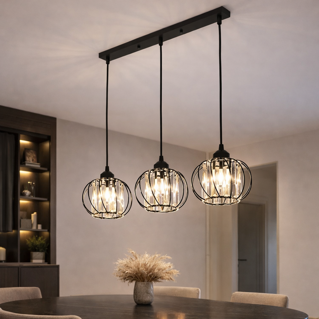 Lustra Clasica Moderna, Suspendata, Monica LC910/3LBK, 3 X E27, Negru ...