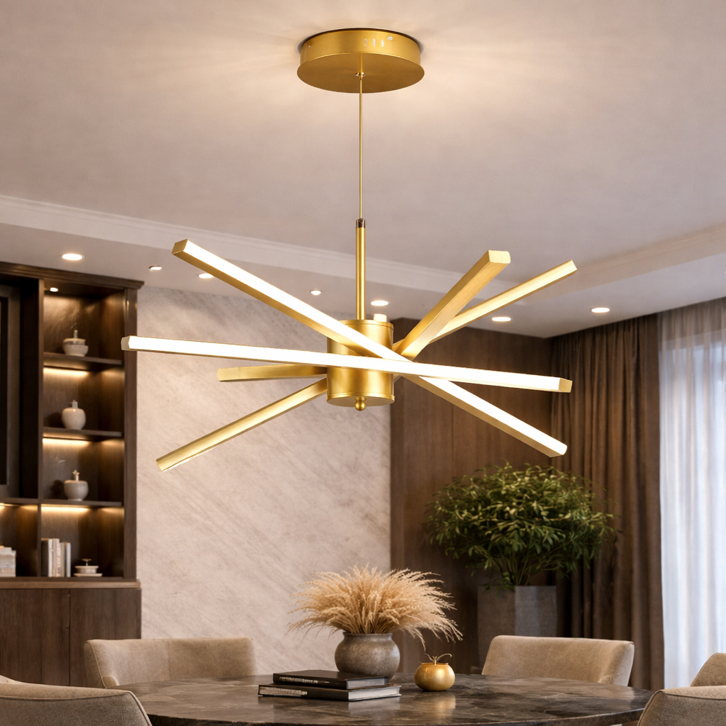 Lustra LED cu Telecomanda LT176/5GD, 69W, 5 Elemente, Lumina Rece/Clad ...