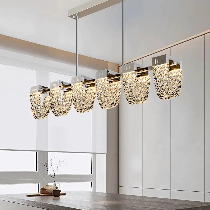 Lustra LED Suspendata, CC370/1200CH, Cristal si Metal, 30W, Telecomand ...