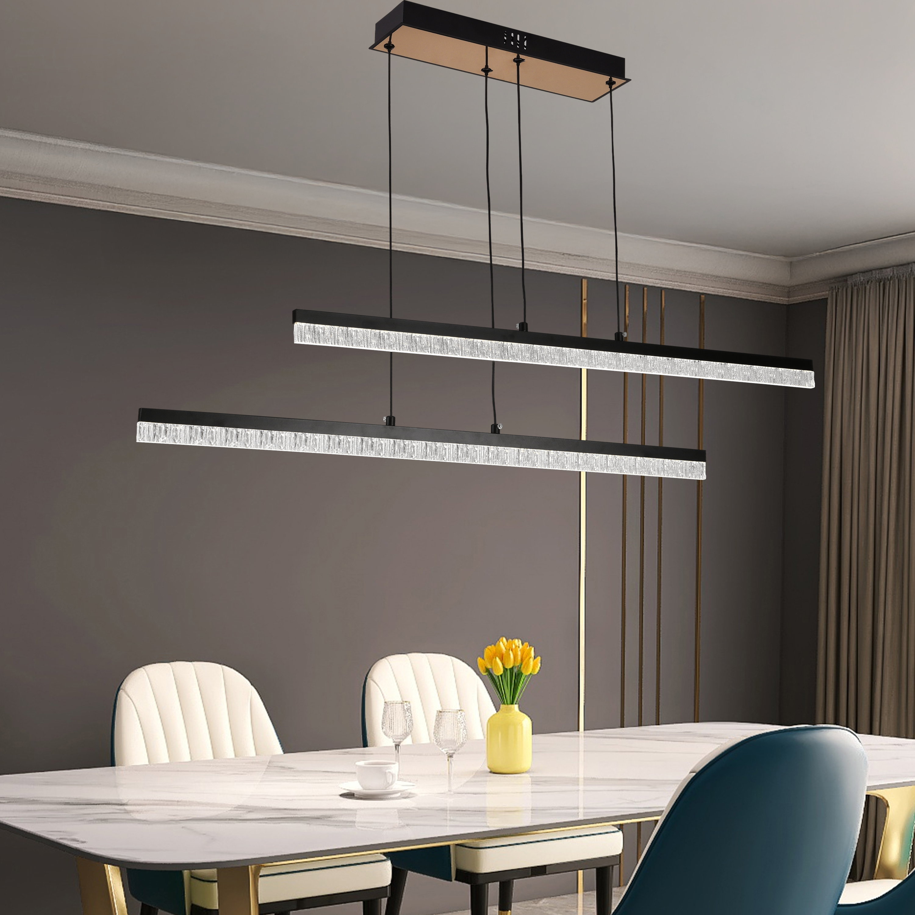 Lustra LED Suspendata Acril LT181/2BK, 37W, Lumina 3000/4000/6000K, Ne ...