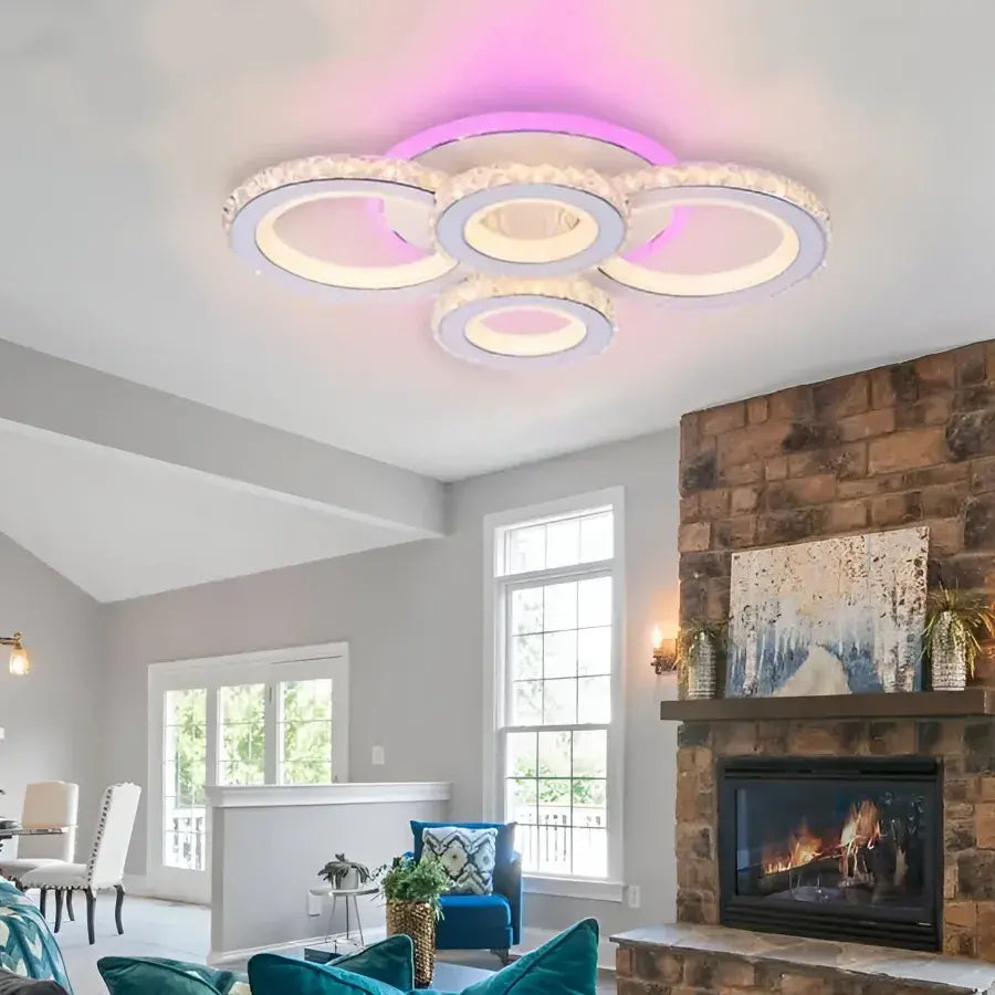 Lustra LED NOVA Rotonda cu Cristale, 4 Surse de Lumina, RGB, cu Teleco ...