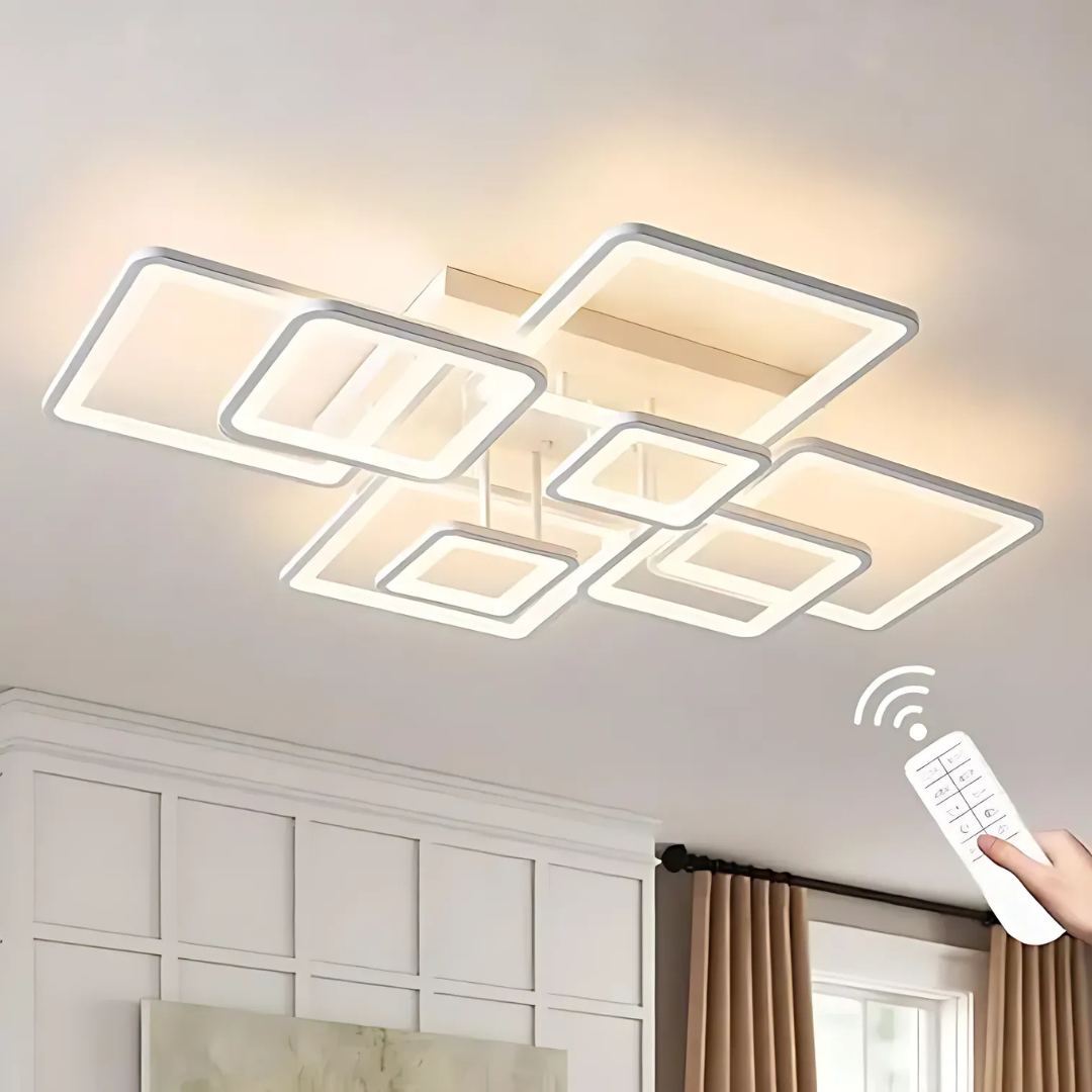 Lustra LED cu telecomanda ELLA 187W, 8 Patrate, lumina Rece/Calda/Neut ...