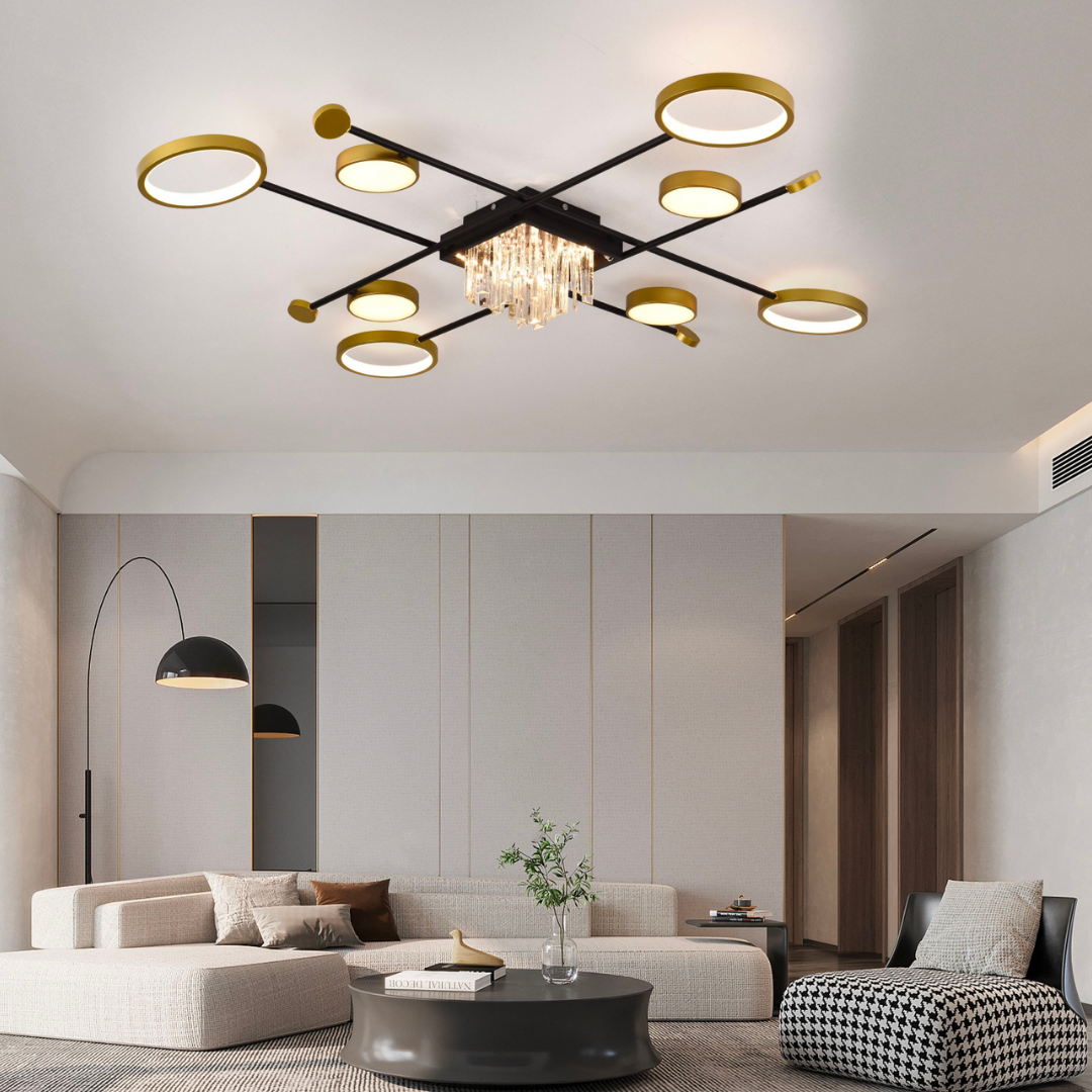 Lustra LED cu telecomanda si cristal GUIDA 46W, 8 Elemente, lumina Rec ...