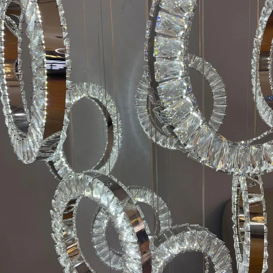 Candelabru LED Cindy, 128W, Metal și Cristal, Argintiu